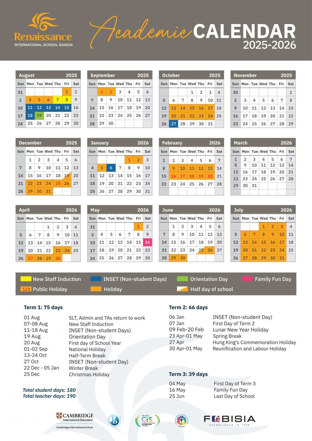 Renaissance International School Calendar